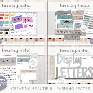 BEACHY BOHO Complete Classroom Display Bundle, Customizable Display ...
