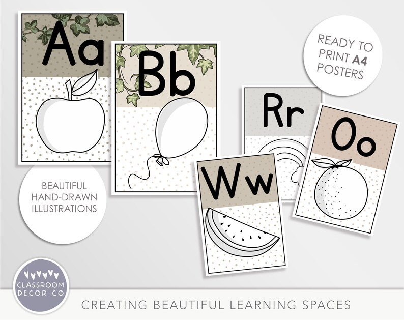 BOHO FARMHOUSE Alphabet Posters, Classroom Letters Display, Letter ...