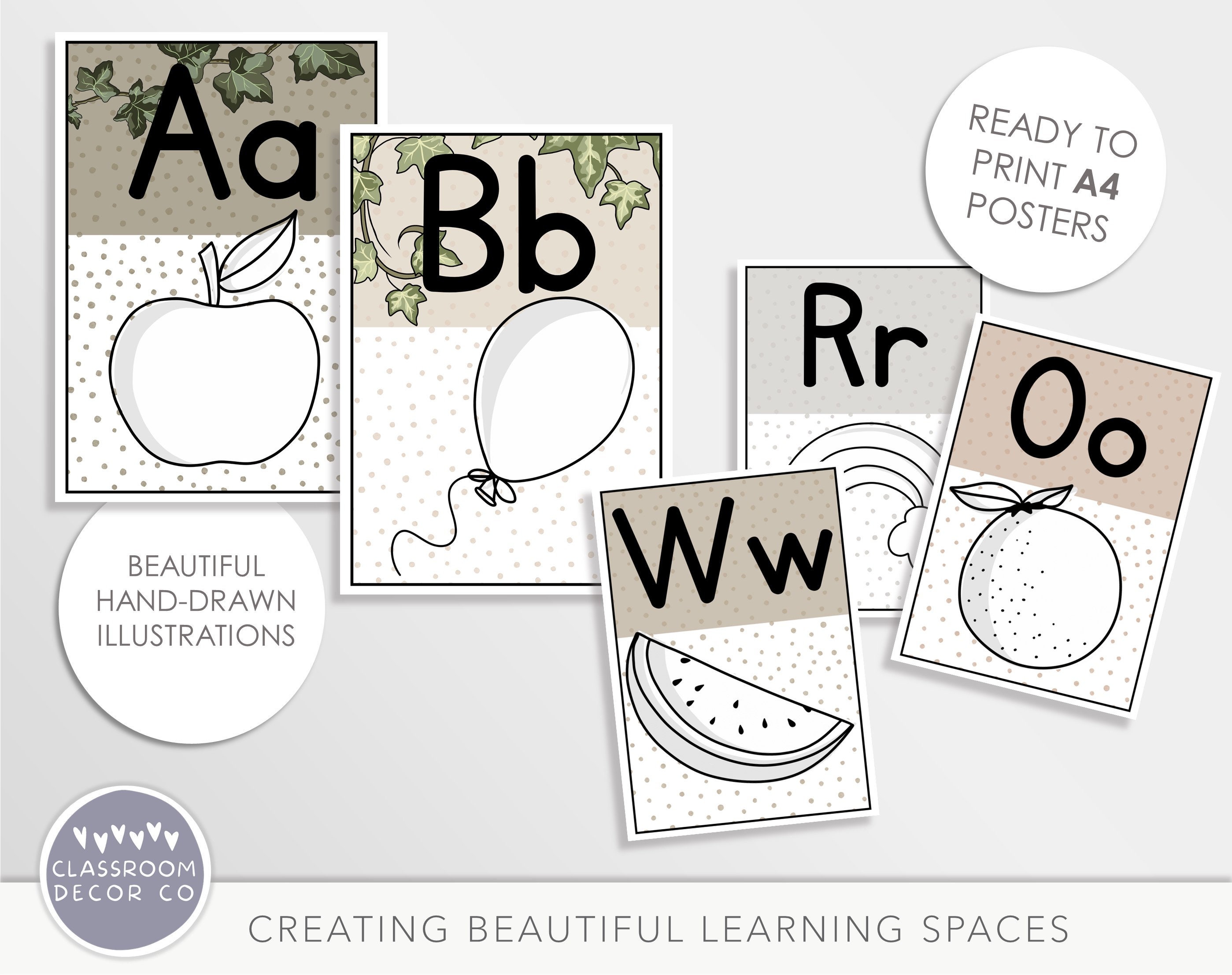 BOHO FARMHOUSE Alphabet Posters, Classroom Letters Display, Letter ...