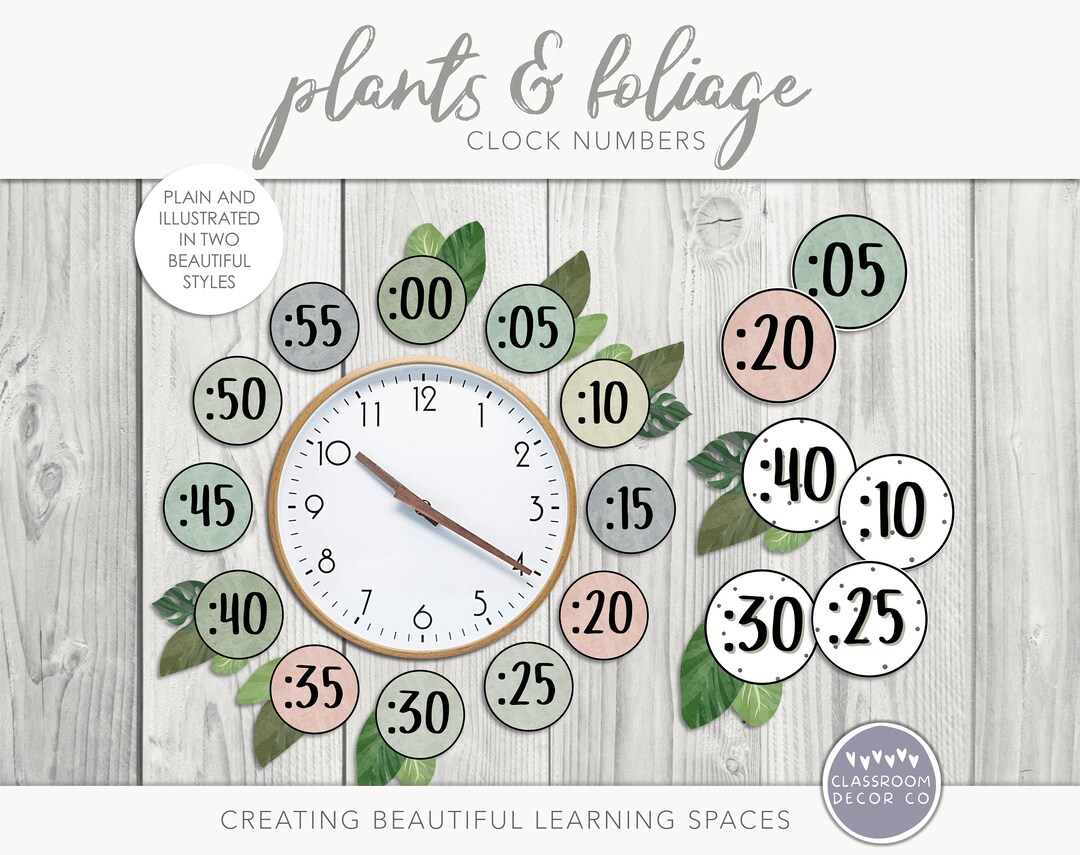 PLANTS & FOLIAGE Clock Numbers Clock Printables Classroom - Etsy