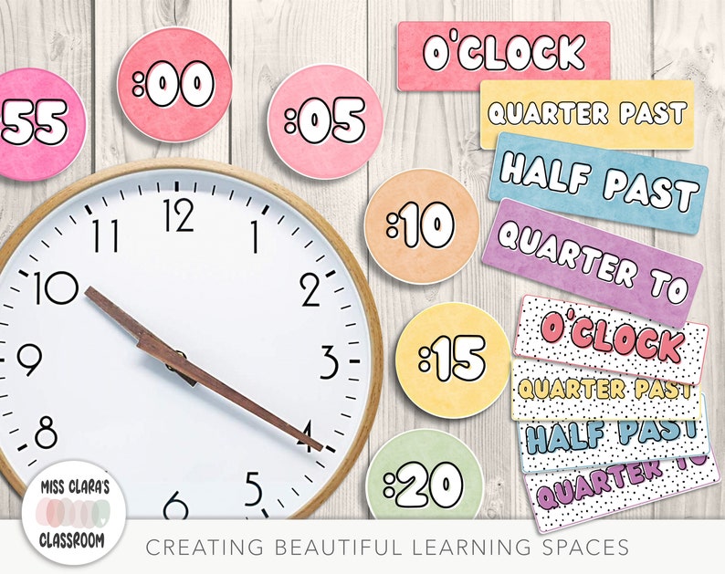 DOTTY WATERCOLOR Clock Numbers, Clock Printables, Classroom Printables ...