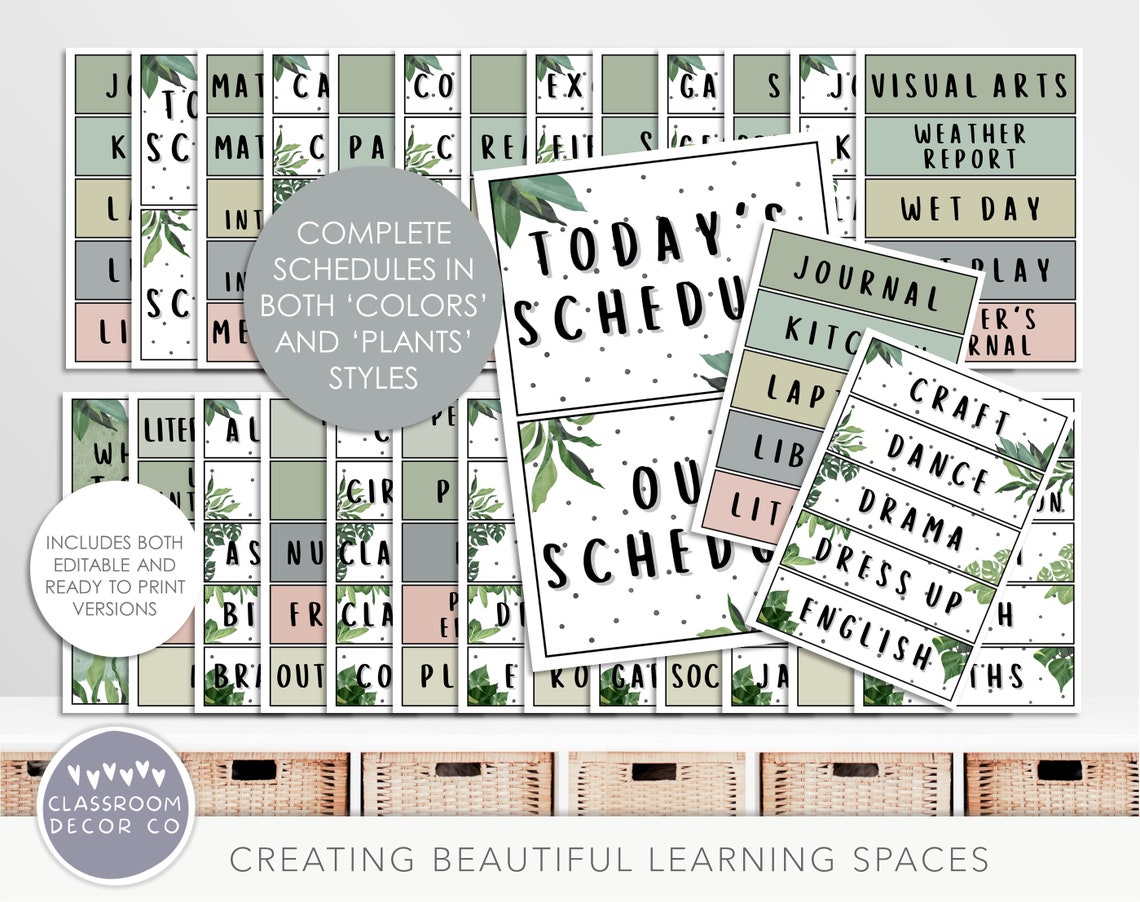 PLANTS & FOLIAGE Classroom Daily Schedule, Classroom Timetable Display ...