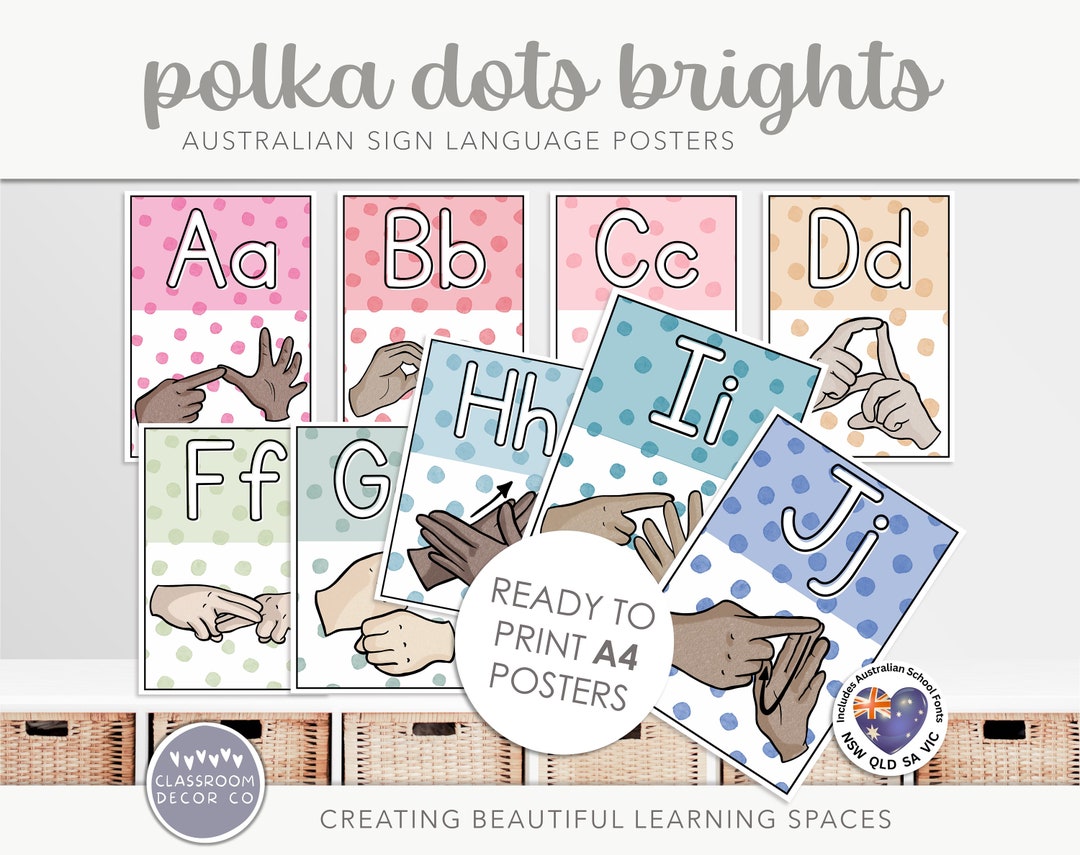POLKA DOTS BRIGHTS Auslan Sign Language Posters, Australian Sign ...