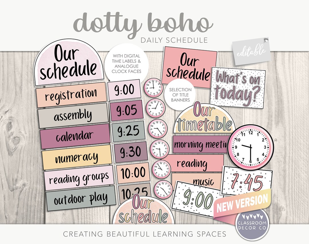 DOTTY BOHO Daily Schedule, Visual Timetable, Classroom Printables ...