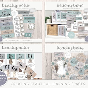 BEACHY BOHO Complete Classroom Display Bundle, Customizable Display ...