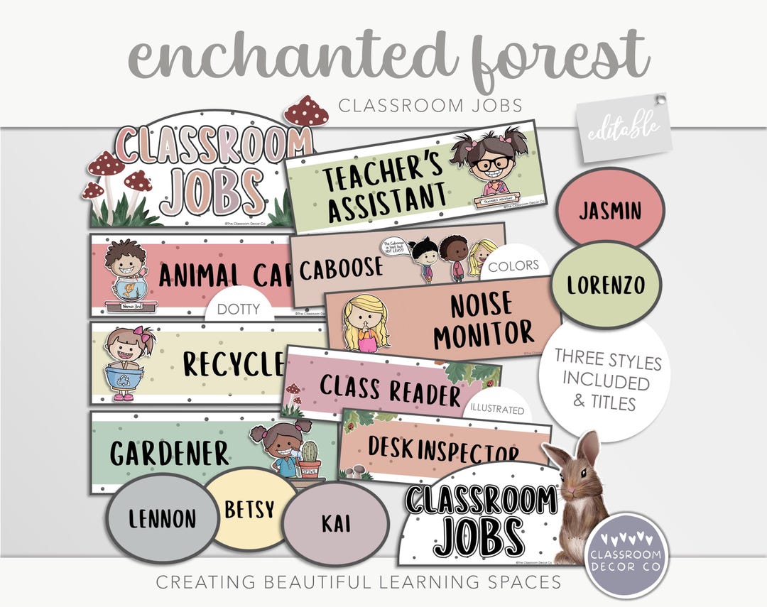 ENCHANTED FOREST Classroom Jobs, Editable Classroom Jobs Display ...
