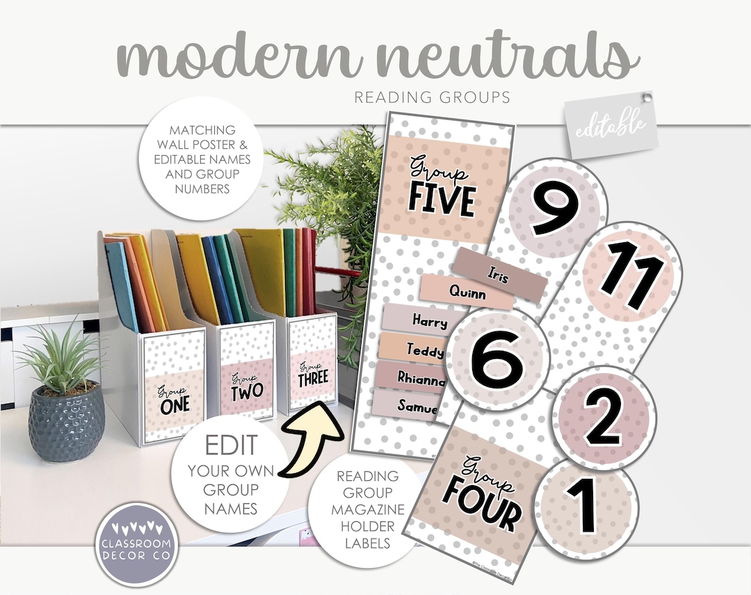 MODERN NEUTRALS Reading Groups Labels | Classroom Organization ...
