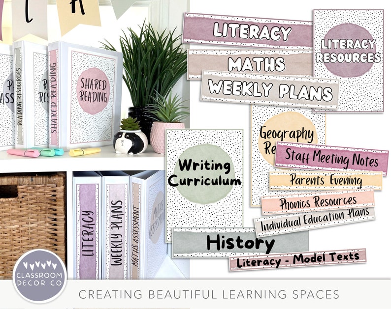 DOTTY BOHO Binder Covers and Spines, Boho Classroom Folder Labels ...