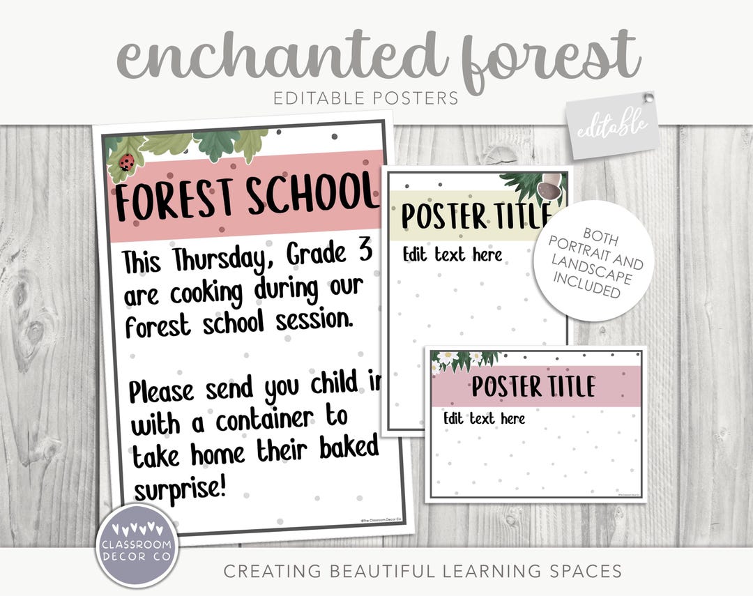 ENCHANTED FOREST Editable Classroom Posters, Rustic Woodland Class ...
