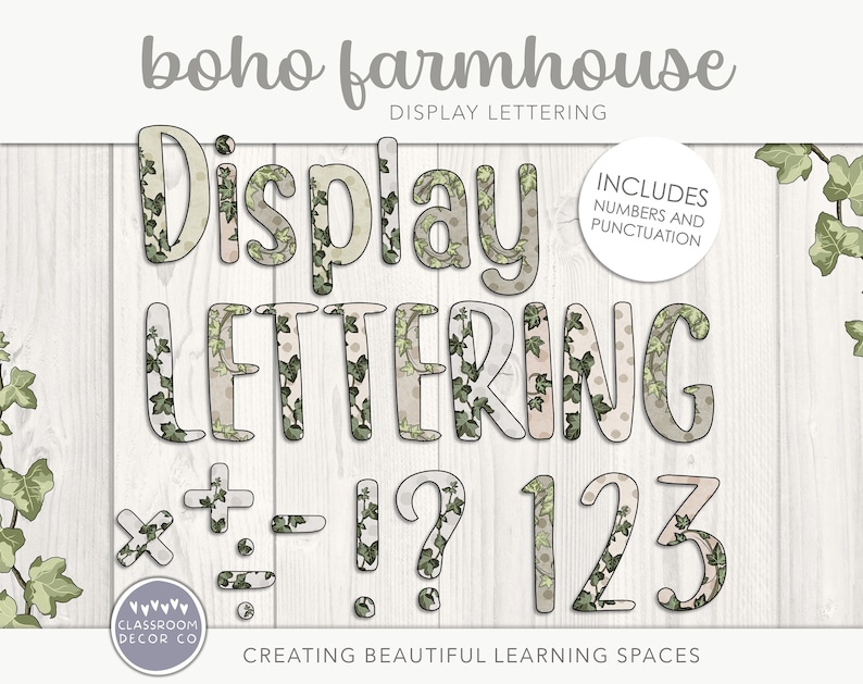 BOHO FARMHOUSE Display Lettering, Custom Classroom Display, Modern ...