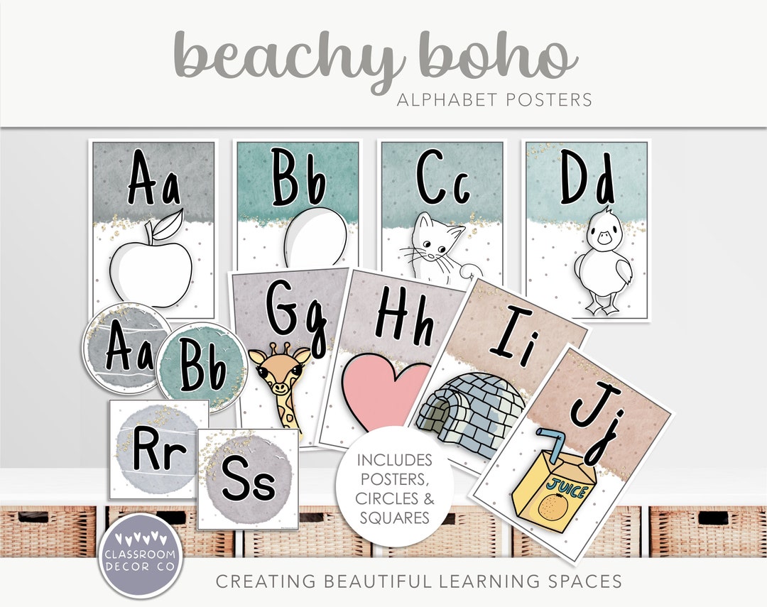BEACHY BOHO Alphabet Posters Classroom Letters Display - Etsy