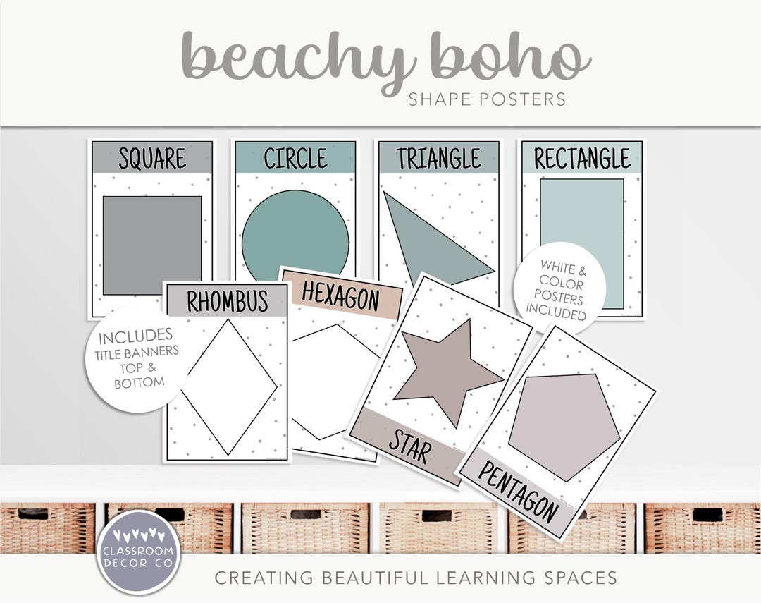 BEACHY BOHO Shape Posters, Classroom Printables, Neutral Display ...