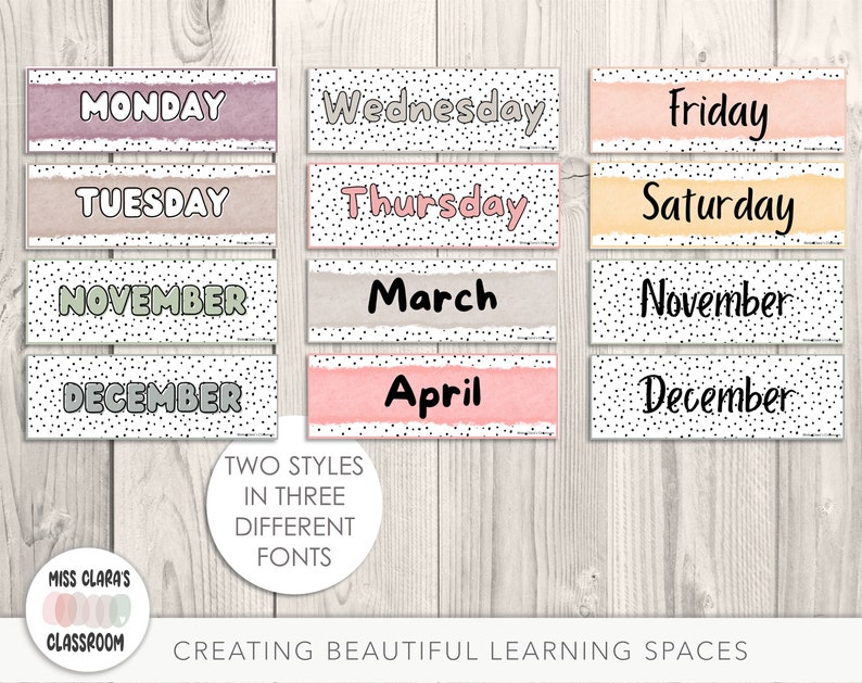 DOTTY BOHO Days and Months Display Classroom Printables - Etsy