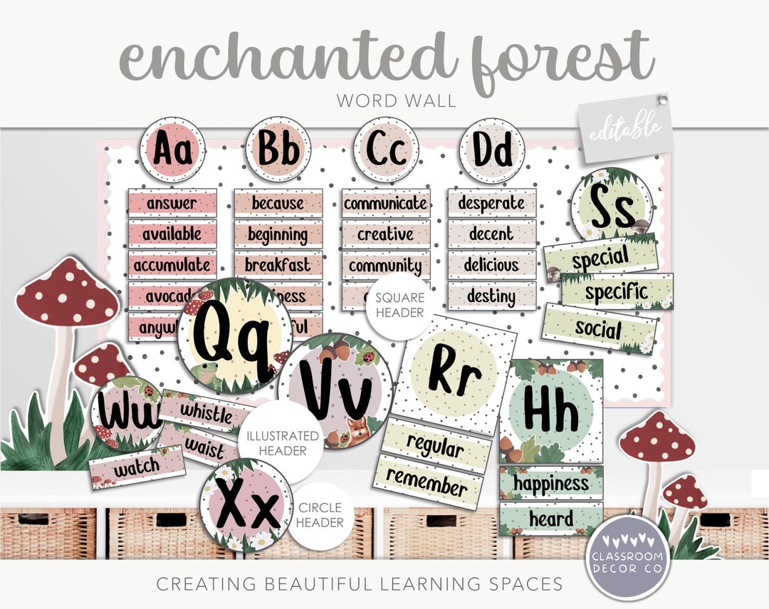 ENCHANTED FOREST Word Wall, Editable Vocabulary Display, Editable ...