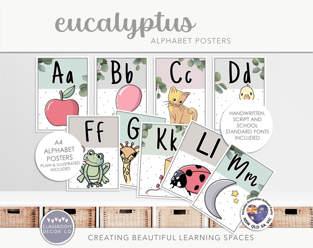 EUCALYPTUS Alphabet Posters, Classroom Letters Display, Letter ...