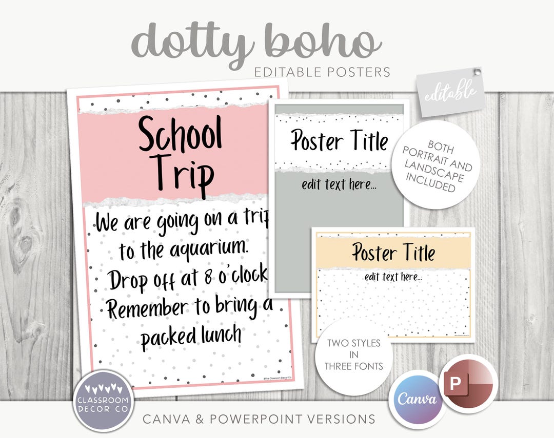 DOTTY BOHO Editable Classroom Posters, Customizable Display, Classroom ...