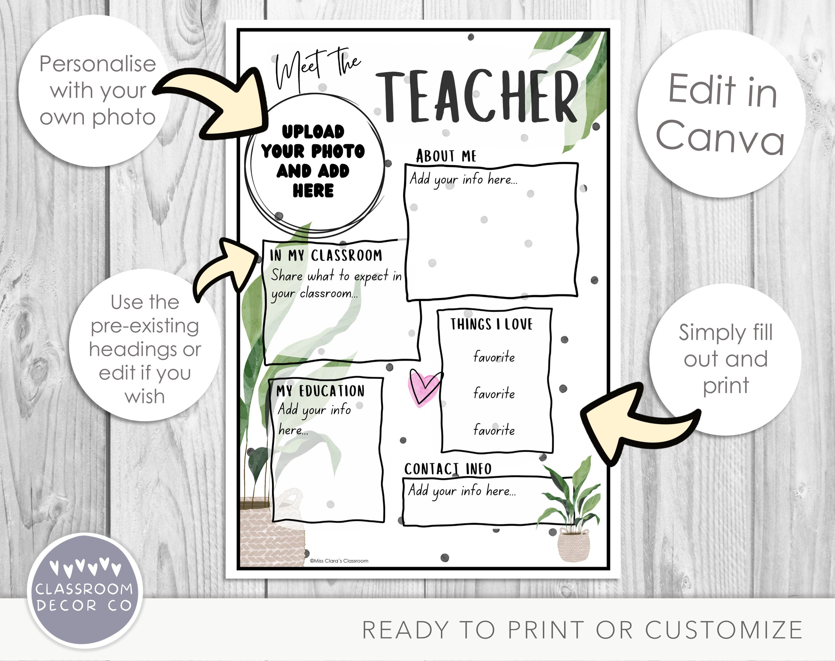 PLANTS & FOLIAGE Meet the Teacher, Customizable Teacher Fact File ...