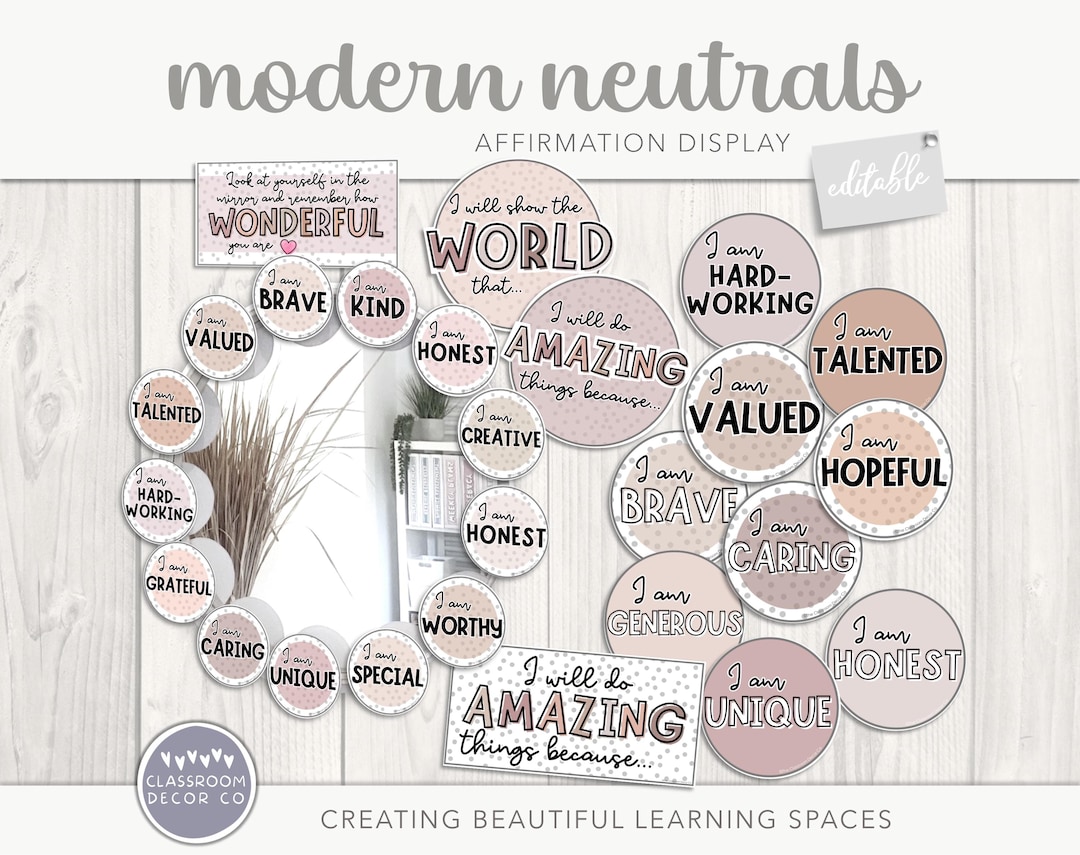 MODERN NEUTRALS Affirmation Display | Editable Digital Download - Etsy