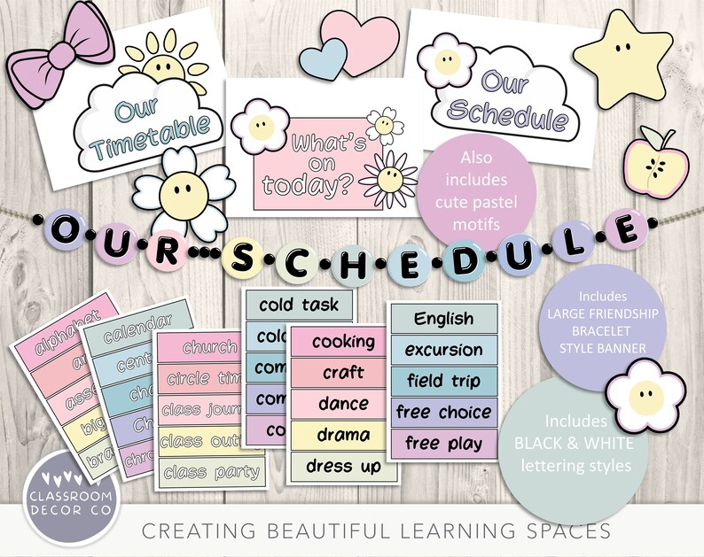PASTEL CUTIE Daily Schedule, Classroom Timetable Display Organizer ...