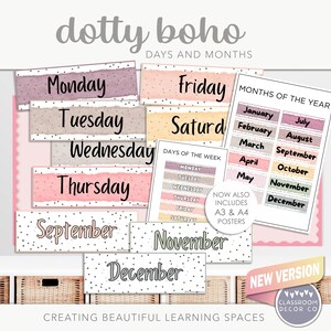 DOTTY BOHO Days and Months Display, Classroom Printables, Classroom ...