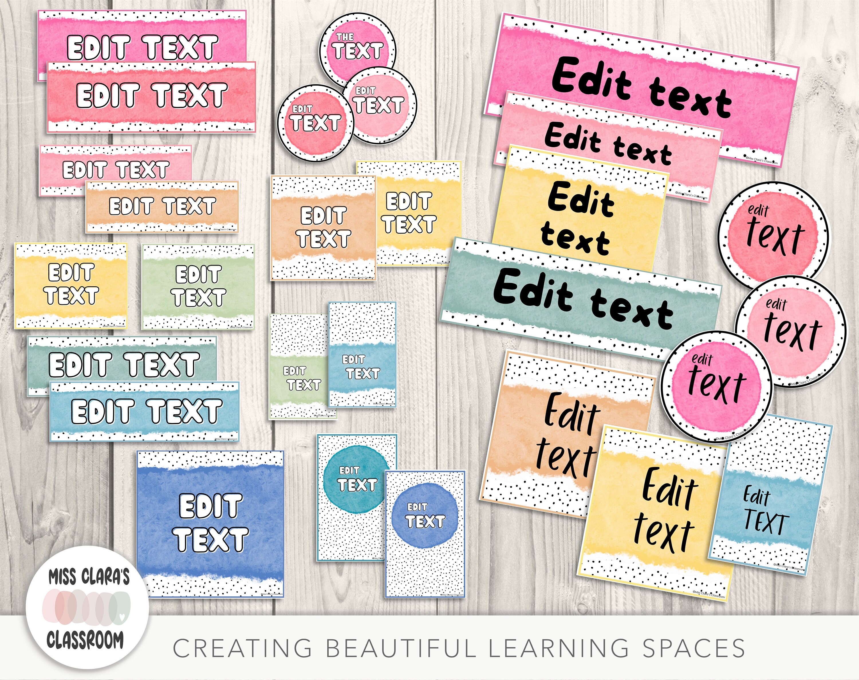DOTTY WATERCOLOR Storage Label Bundle, Editable, Bright Rainbow ...