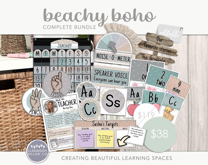 Spotty Boho Classroom Decor Bundle, Rainbow Calm Colors Classroom Theme ...