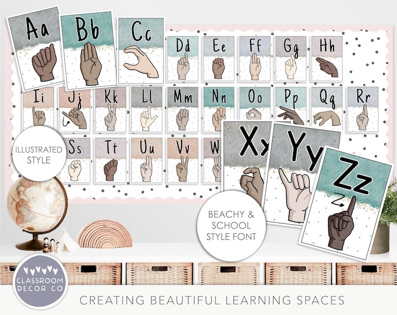 BEACHY BOHO American Sign Language Posters, ASL Display Posters ...