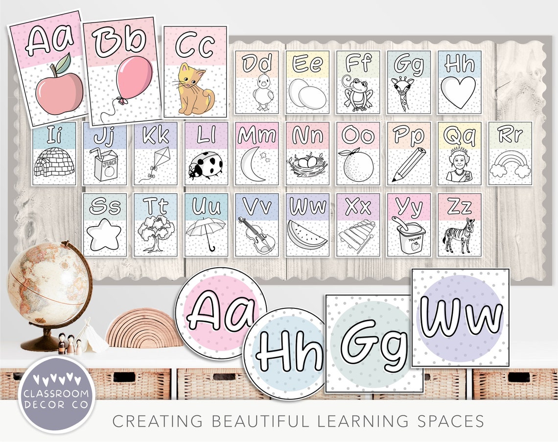 PASTEL CUTIE Alphabet Posters, Classroom Letters Display, Letter ...
