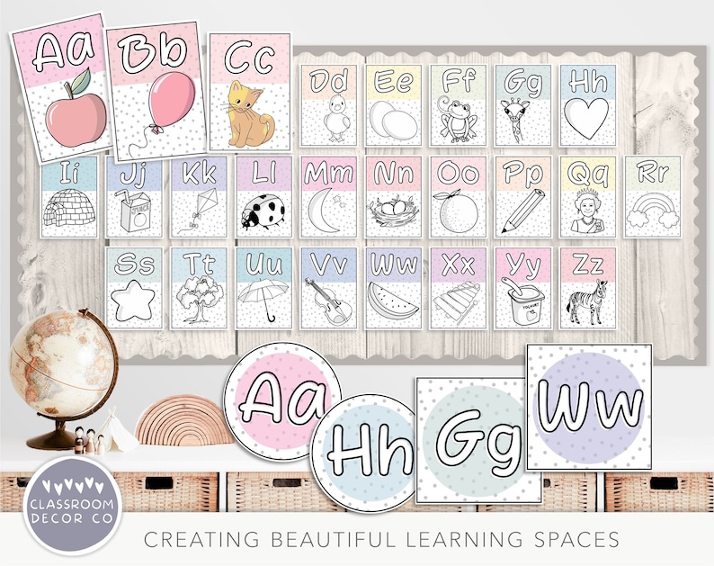 PASTEL CUTIE Alphabet Posters, Classroom Letters Display, Letter ...