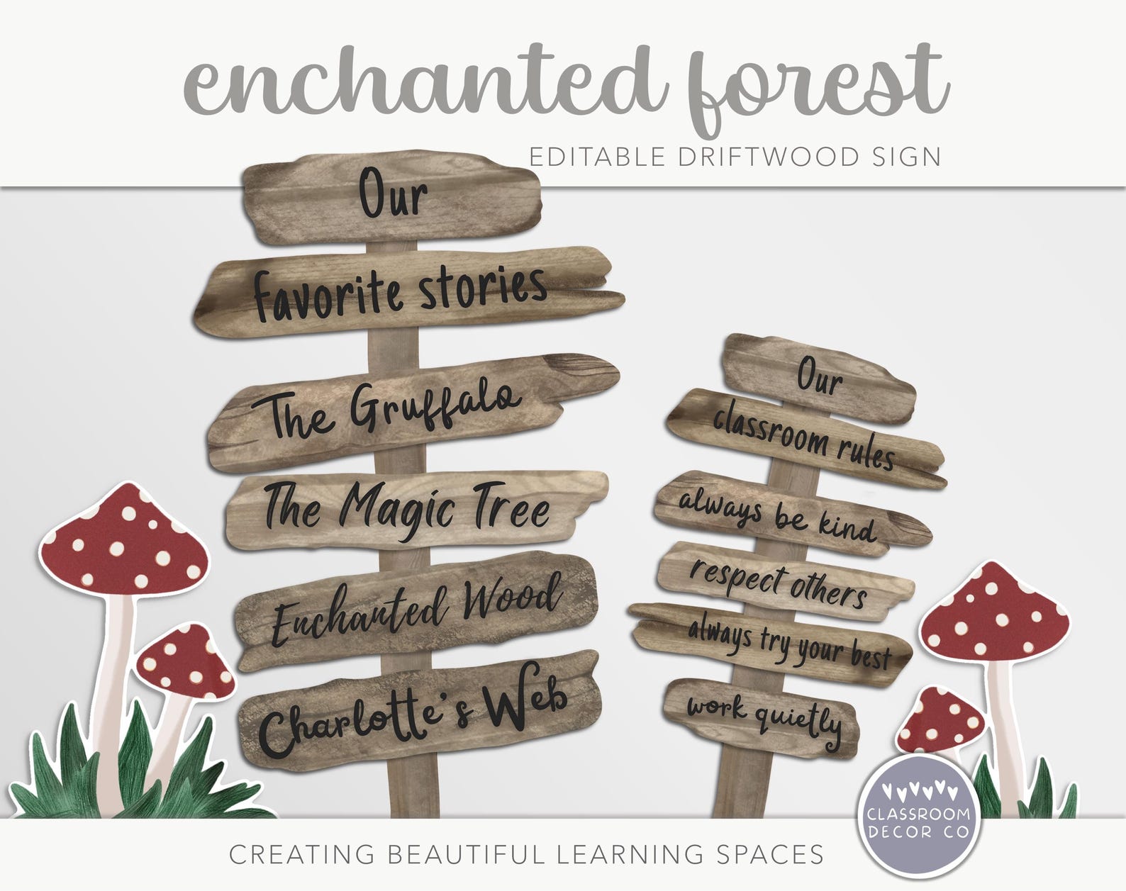 ENCHANTED FOREST Driftwood Sign | Classroom Book Corner Display ...