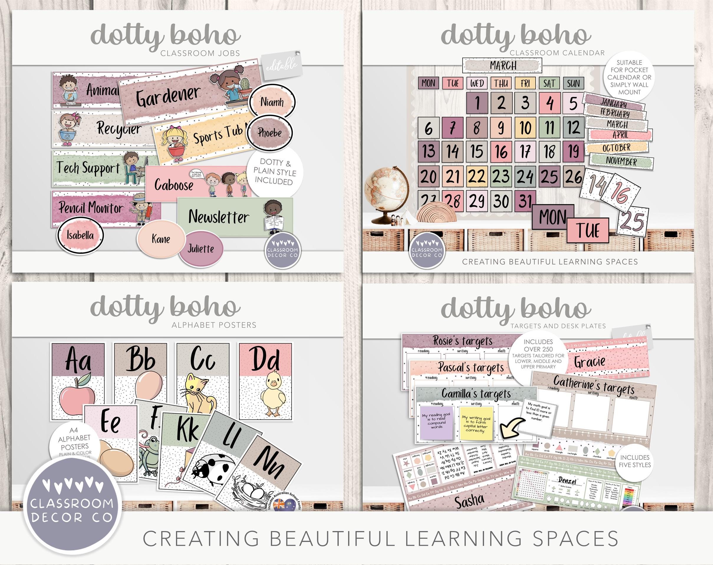 DOTTY BOHO Complete Classroom Display Label Bundle, Neutral Classroom ...