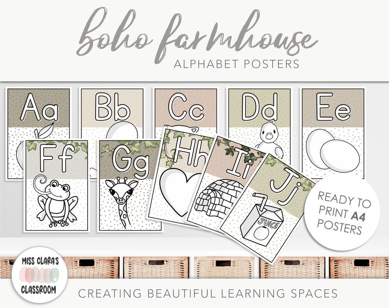 BOHO FARMHOUSE Alphabet Posters Classroom Letters Display - Etsy