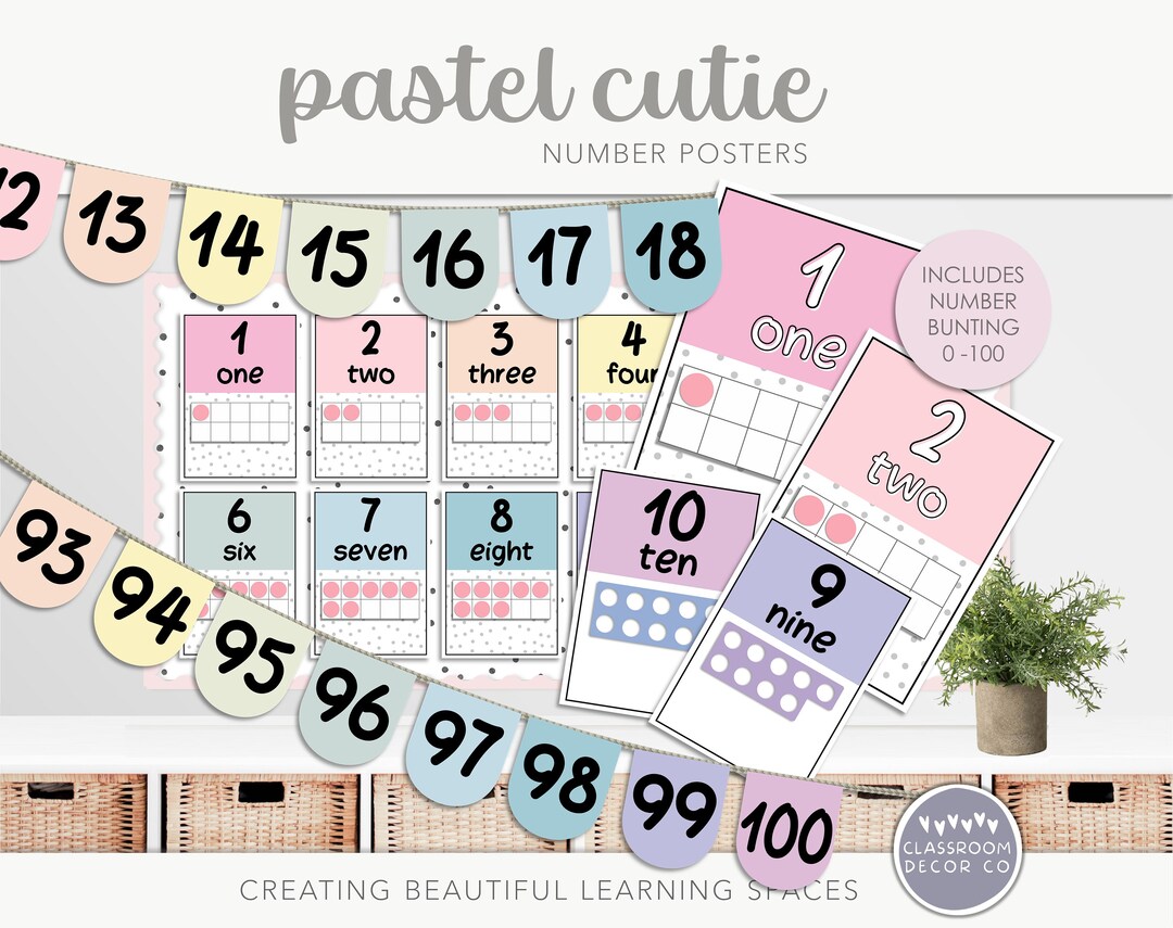 PASTEL CUTIE Number Posters, Tens Frames Number Posters, Numicon ...