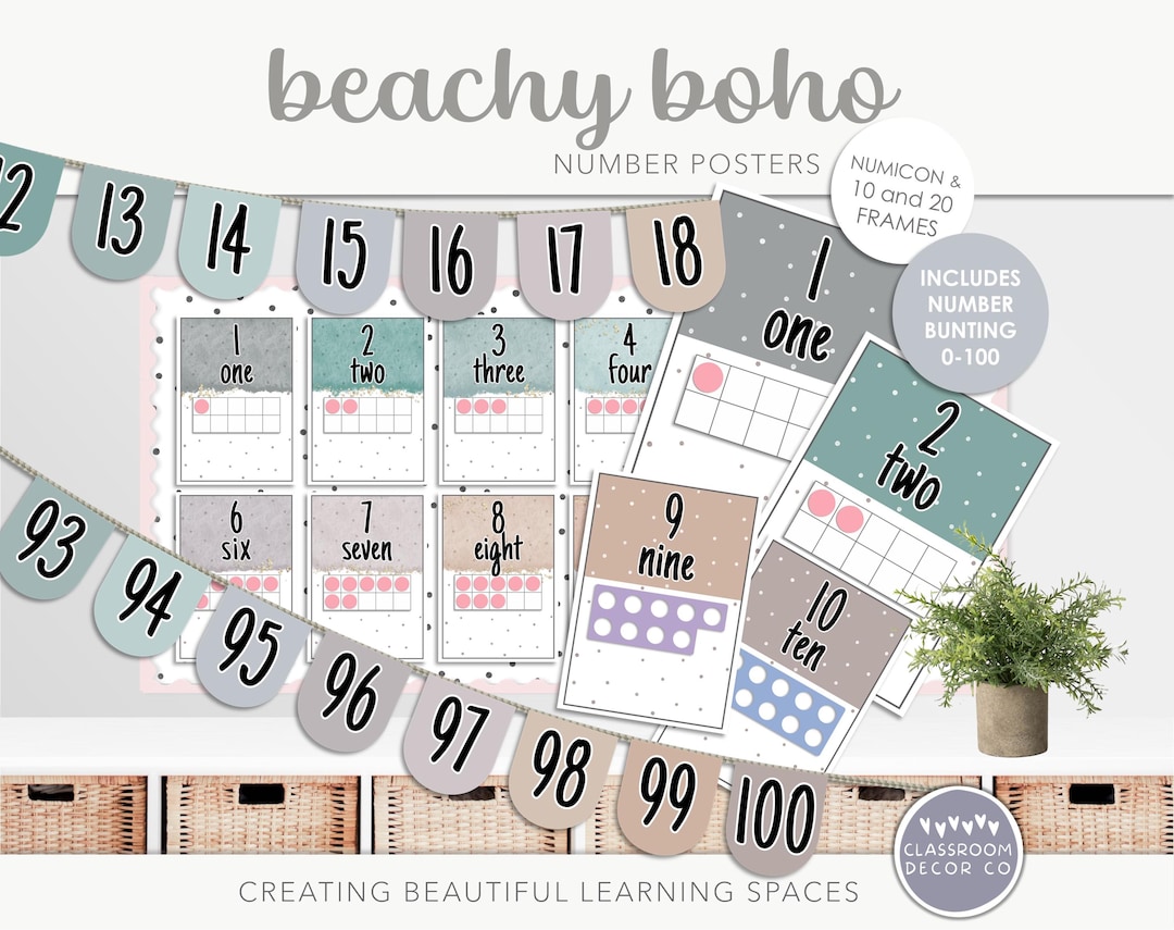 BEACHY BOHO Number Posters, Tens Frames Number Posters, Numicon Display ...