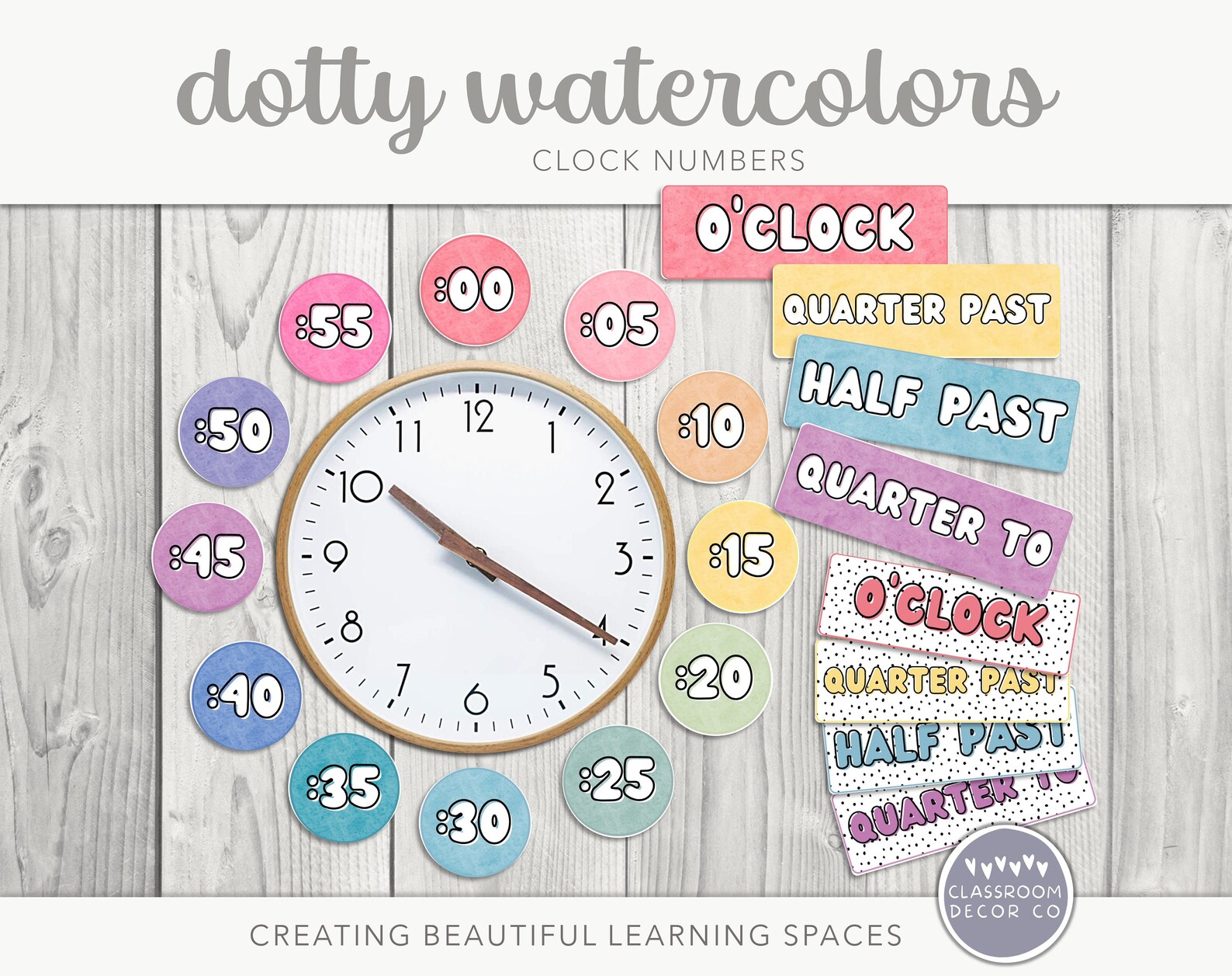 DOTTY WATERCOLOR Clock Numbers, Clock Printables, Classroom Printables ...