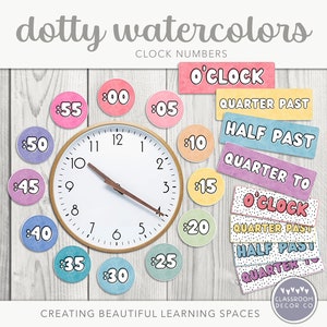 DOTTY WATERCOLOR Clock Numbers, Clock Printables, Classroom Printables ...