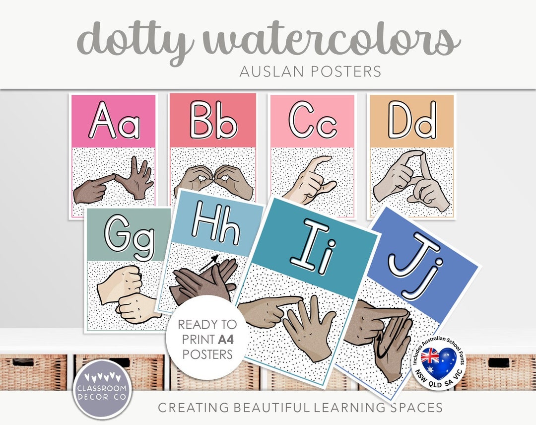 DOTTY WATERCOLOR AUSLAN Sign Language Posters, Australian Sign Language ...