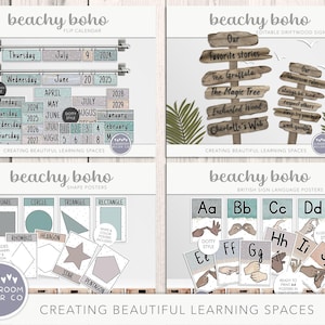 BEACHY BOHO Complete Classroom Display Bundle, Customizable Display ...