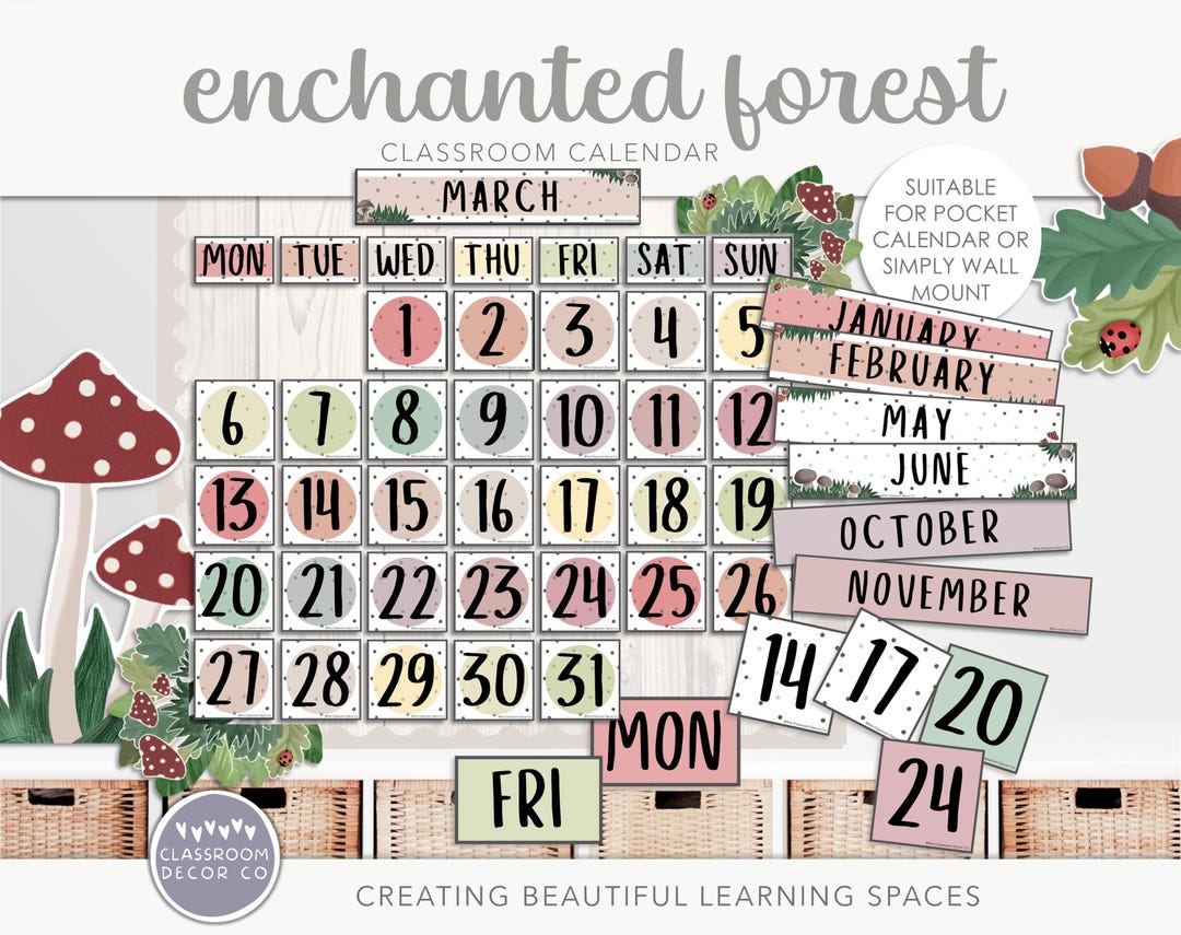 ENCHANTED FOREST Classroom Calendar, Rustic Woodland Fairy Garden ...