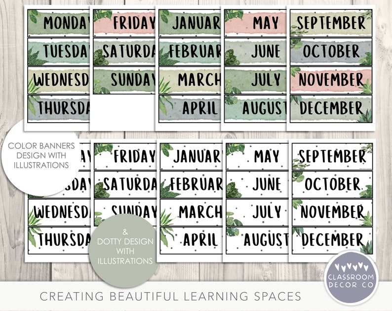 PLANTS & FOLIAGE Days and Months Display, Days of the Week Display ...