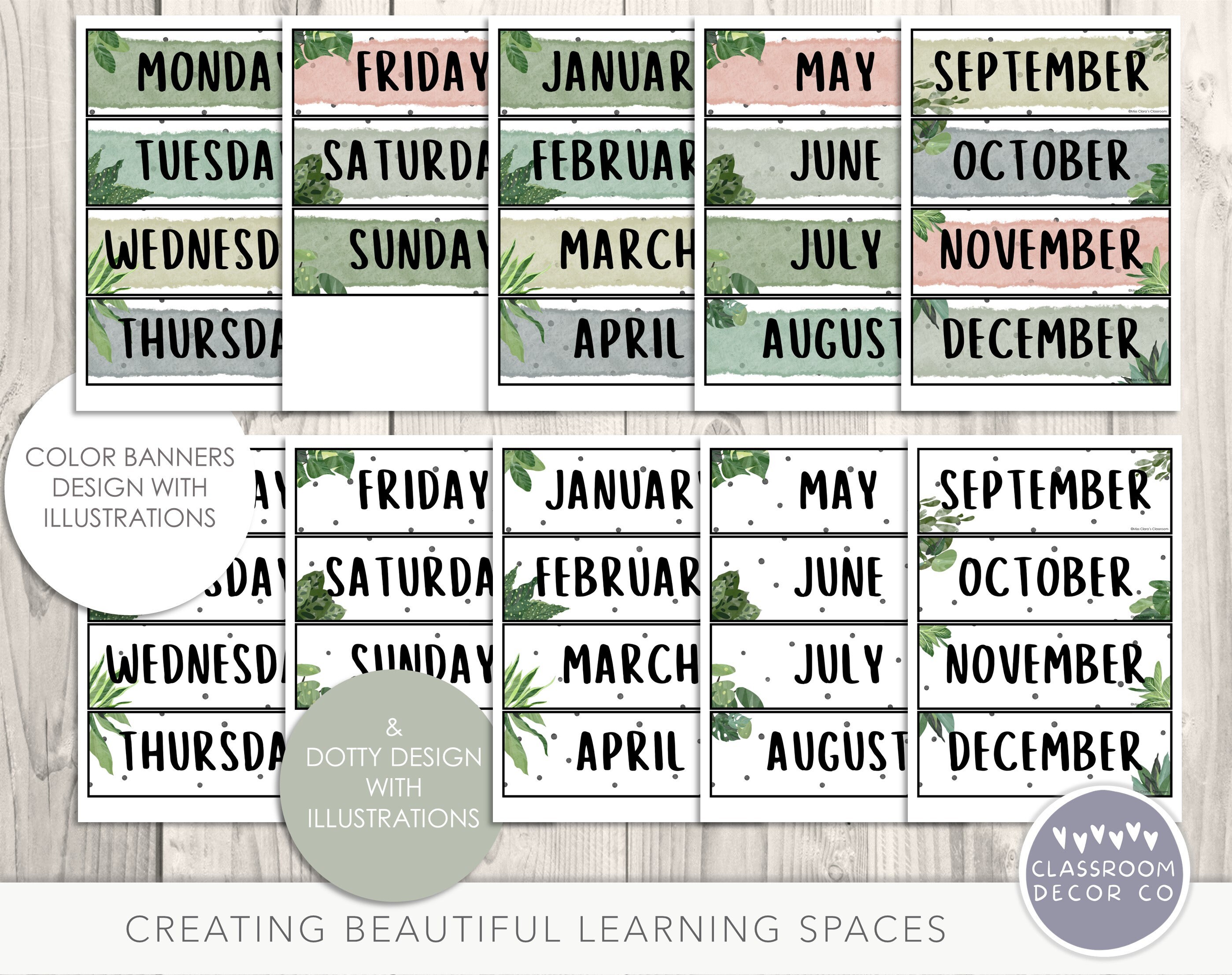 PLANTS & FOLIAGE Days and Months Display, Days of the Week Display ...