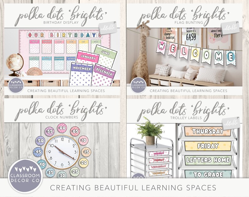 POLKA DOTS ‘BRIGHTS’ Complete Classroom Display Bundle, Customizable ...