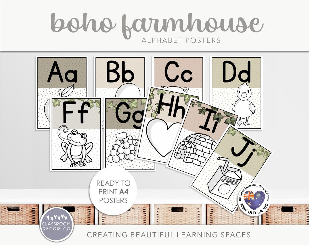 BOHO FARMHOUSE Alphabet Posters, Classroom Letters Display, Letter ...