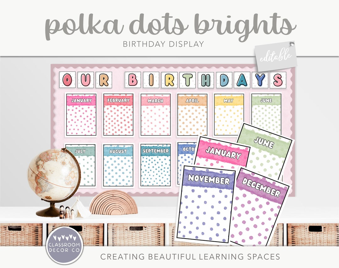 POLKA DOTS ‘BRIGHTS’ Birthday Display, Celebration Classroom Display ...