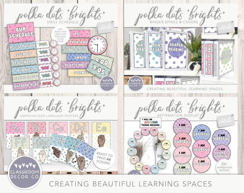POLKA DOTS ‘BRIGHTS’ Complete Classroom Display Bundle, Customizable ...