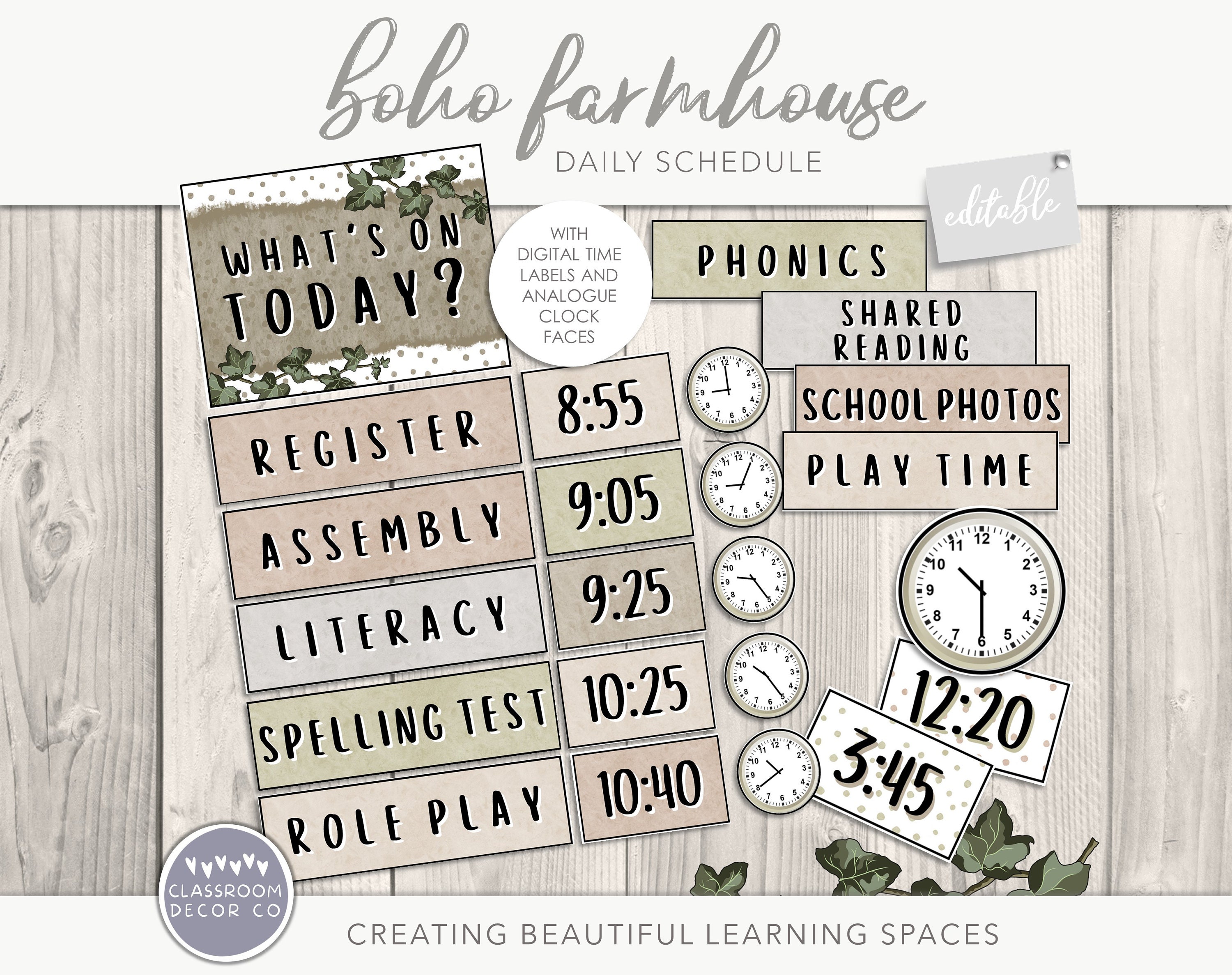 BOHO FARMHOUSE Daily Schedule Classroom Timetable Display - Etsy