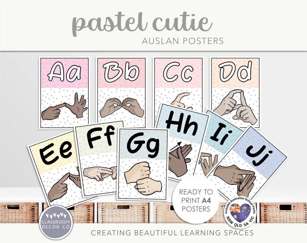 PASTEL CUTIE AUSLAN Sign Language Posters, Australian Sign Language ...