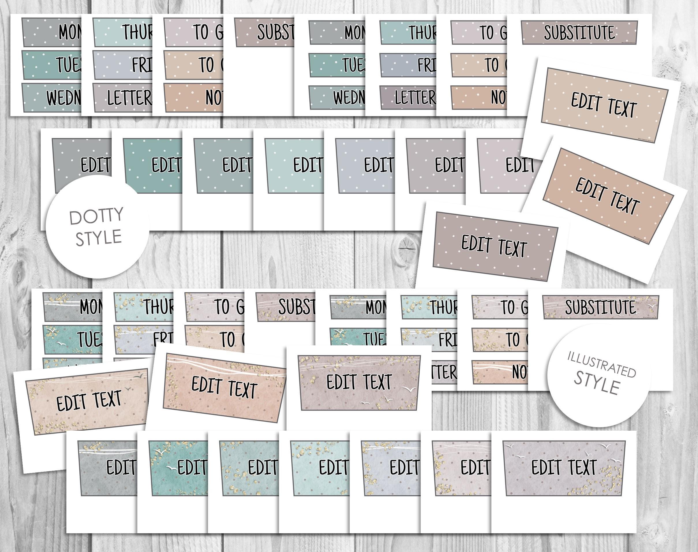 BEACHY BOHO Teacher Trolley Labels, 10 Drawer Rolling Cart Label Bundle ...