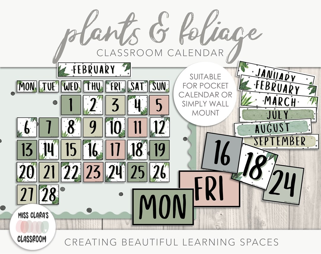 PLANTS & FOLIAGE Classroom Calendar Modern Plants Classroom - Etsy