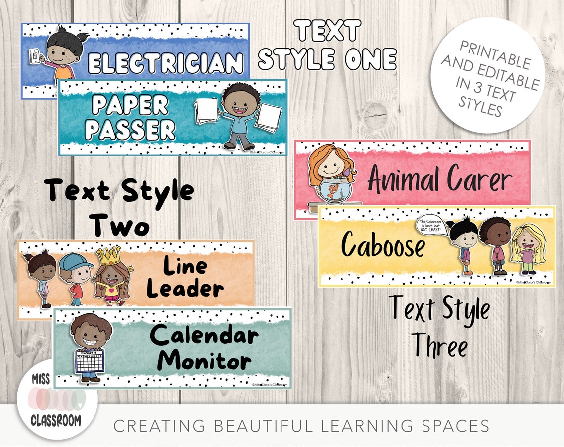 DOTTY WATERCOLOR Classroom Jobs Editable Bright Rainbow - Etsy